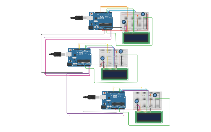Circuit Design I2c 3 Arduinos Tinkercad