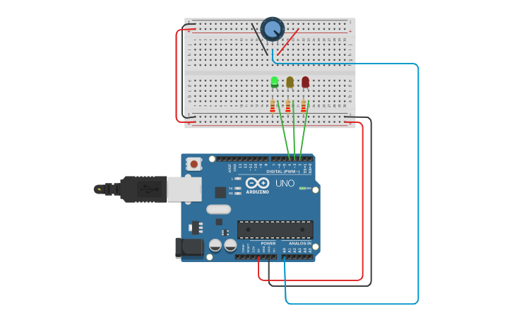 Circuit design Traffic lights - Tinkercad