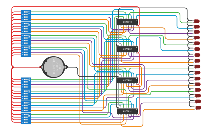 Circuit design 16-bit adder - Tinkercad