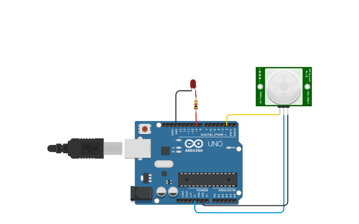 Circuit design Arduino programado con sensor pir y led - Tinkercad
