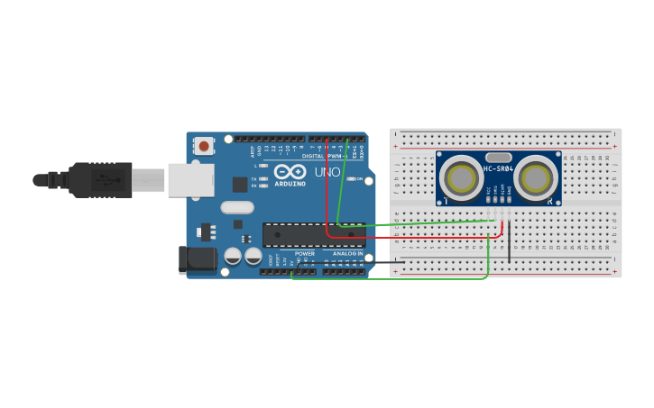 Circuit design Ultrasonic Sensor using arduino - Tinkercad