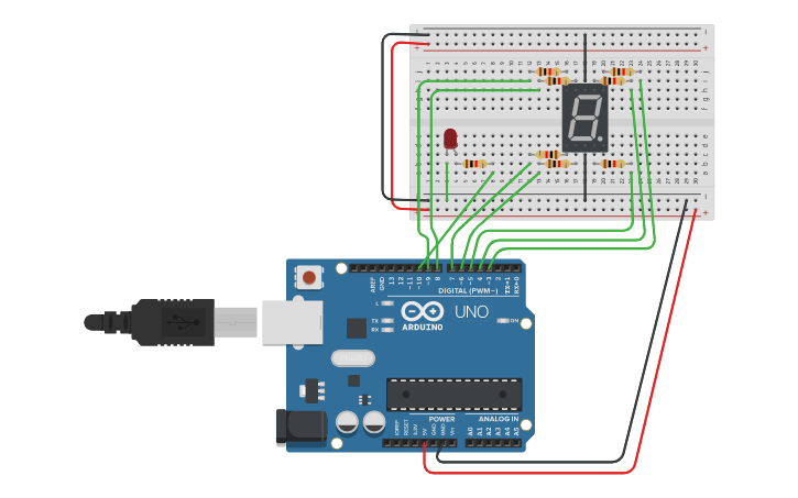 Circuit design 7 Segment Display - all numbers - Tinkercad