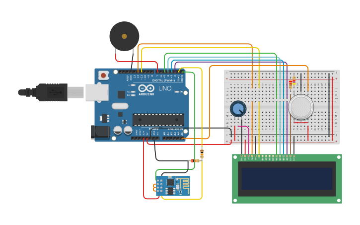 Circuit design EIOT Mini Project : AIR POLLUTION DETECTION | Tinkercad