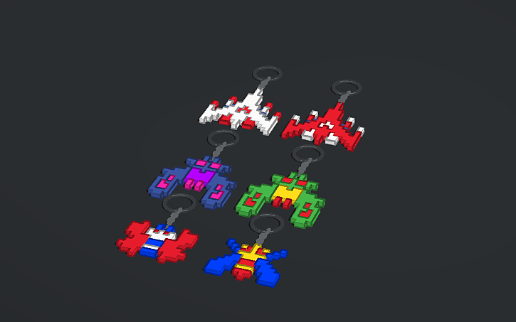 3D design galaga key chains - Tinkercad
