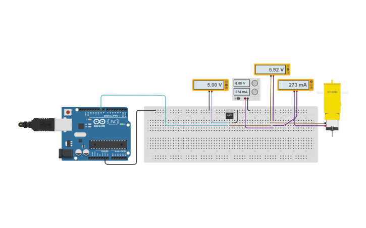 Circuit design Transistor + Moteur en TOR - Tinkercad