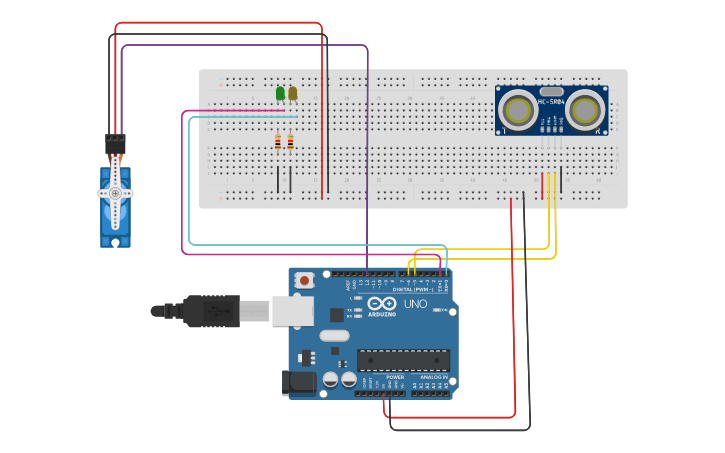 Circuit design Radar para Detectar Objetos - Tinkercad