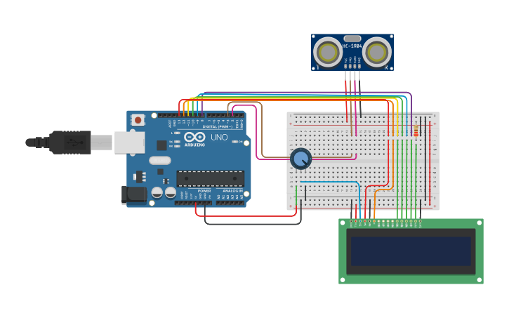 Circuit design Ultrasonic Sensor - Tinkercad