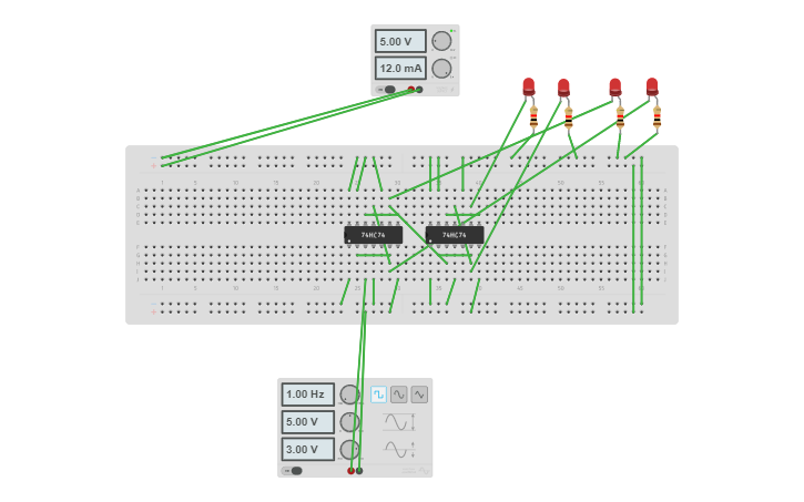 Circuit design 4 bit counter | Tinkercad