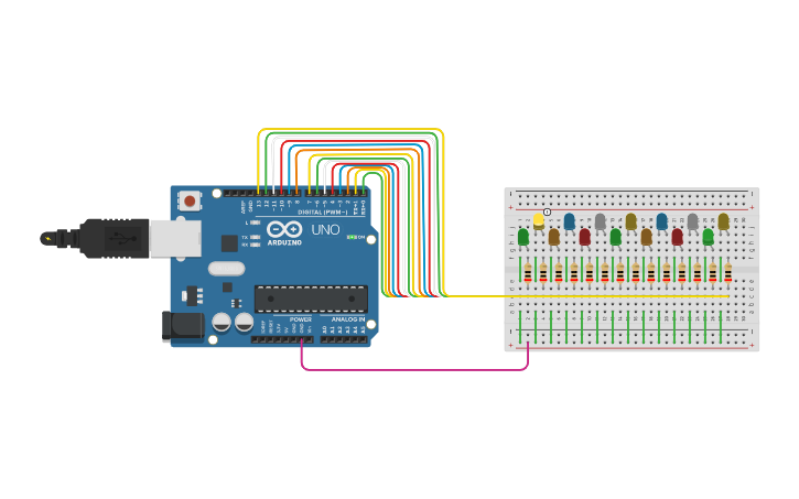 Circuit design Sequência de Leds. | Tinkercad Circuit design Sequência de Leds. | Tinkercad