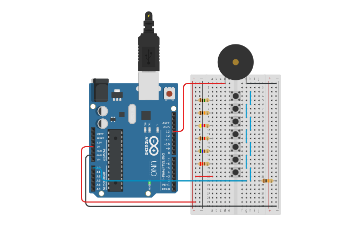 Circuit design Piano 2ª parte (función IF ELSE) - Tinkercad