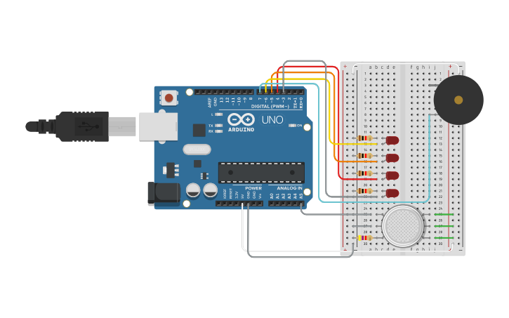 Circuit design Smoke Detector - Tinkercad