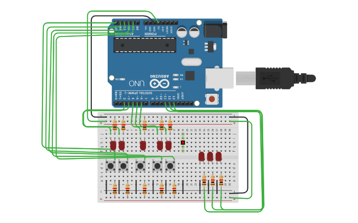 Circuit design Praktikum 13 : Kalkulator Biner | Tinkercad