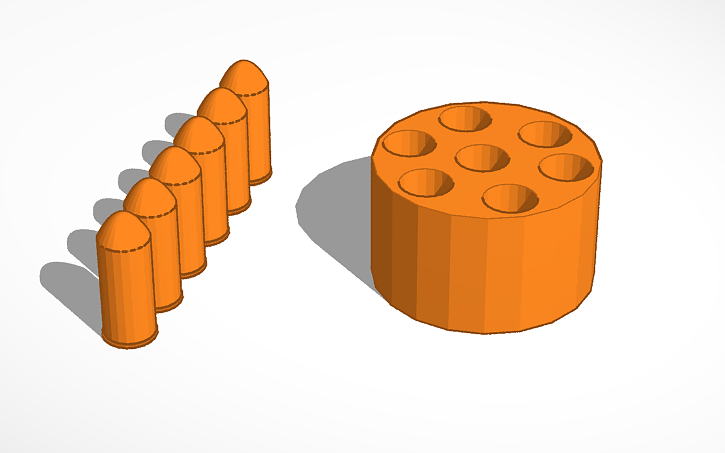 3D design revolver cylinder and bullets - Tinkercad