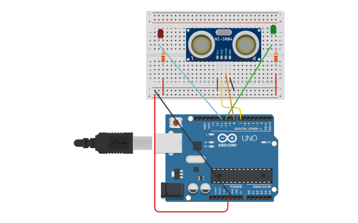 Circuit Design Sensor Ultrasónico Tinkercad