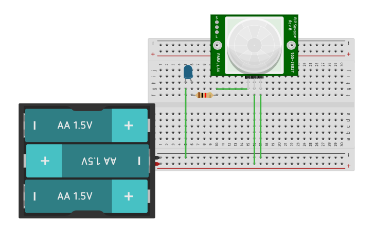 Circuit design motion sensor alarm - Tinkercad