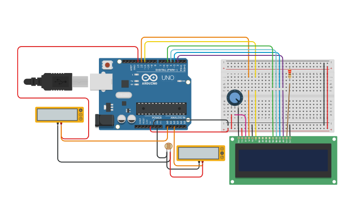 Circuit design Q2 - Photoresistor - Tinkercad
