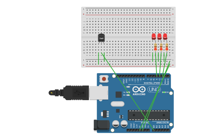 Circuit design Ardunio Starter Kit - Love-O-Meter - Tinkercad