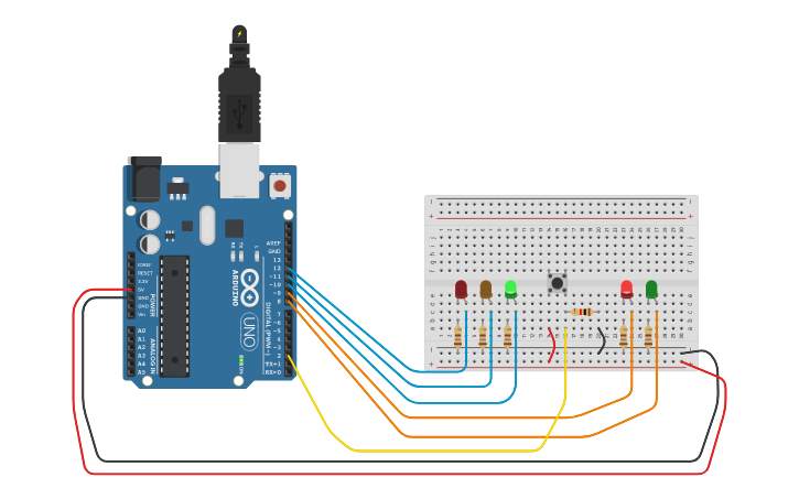 Circuit design Feu tricolore, feu pietons | Tinkercad Circuit design Feu tricolore, feu pietons | Tinkercad
