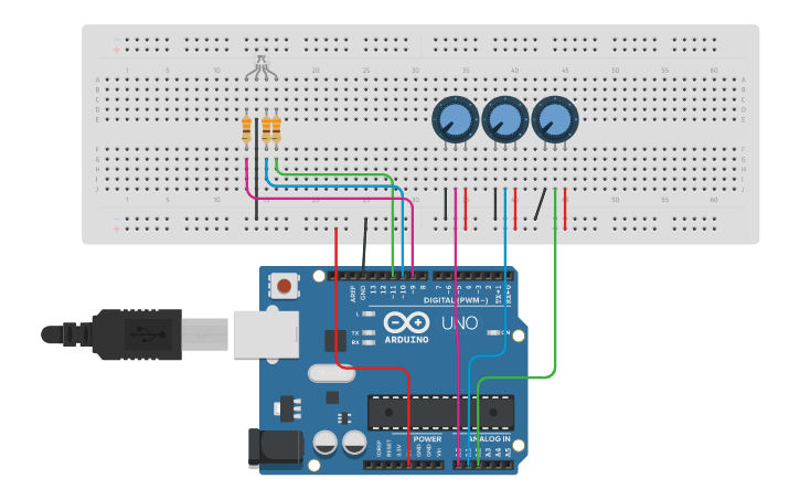 Circuit design RGB LED - Tinkercad