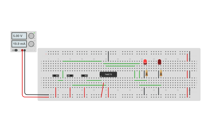 Circuit design JK Flip-Flop (IC 7473) - Tinkercad