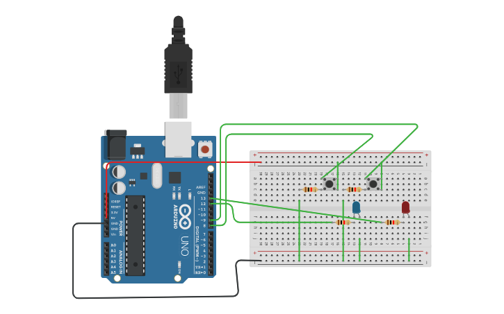 Circuit design 2 BUTTONS AND LEDS_20181CSE0717 - Tinkercad