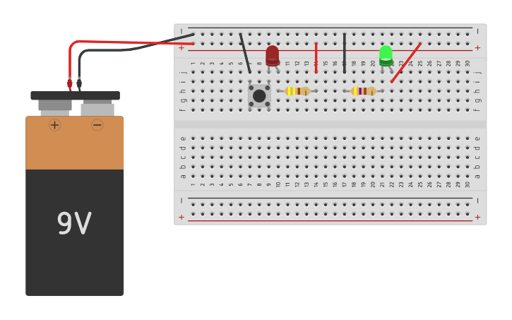 Circuit design Mostra_LED botó i sense | Tinkercad