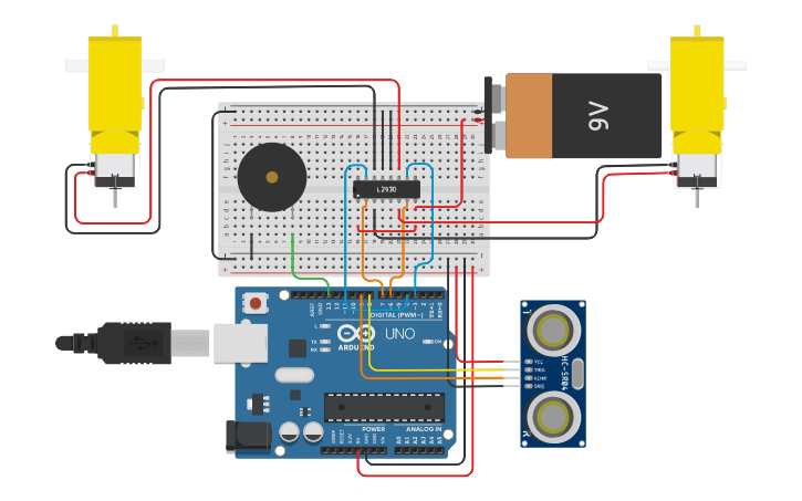 Circuit design Car with parking sensors | Tinkercad