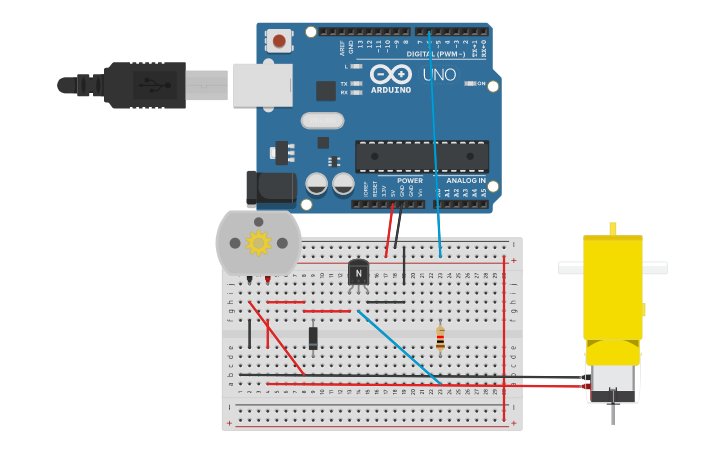 Circuit design MOTOR TRANSITOR - Tinkercad