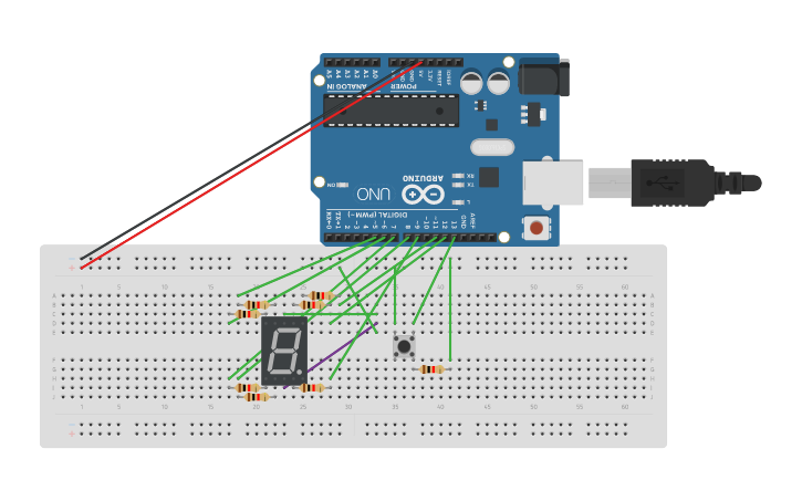Circuit design Seven segment display - Tinkercad