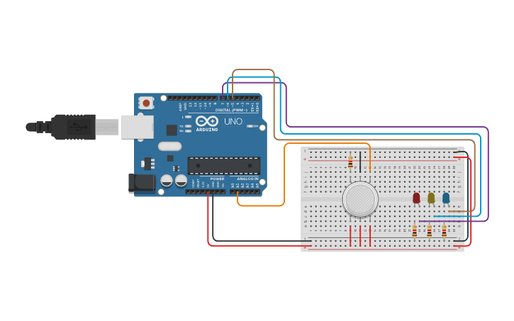 Circuit design Sensor de Gas (Humo) - Tinkercad Circuit design Sensor de Gas (Humo) - Tinkercad
