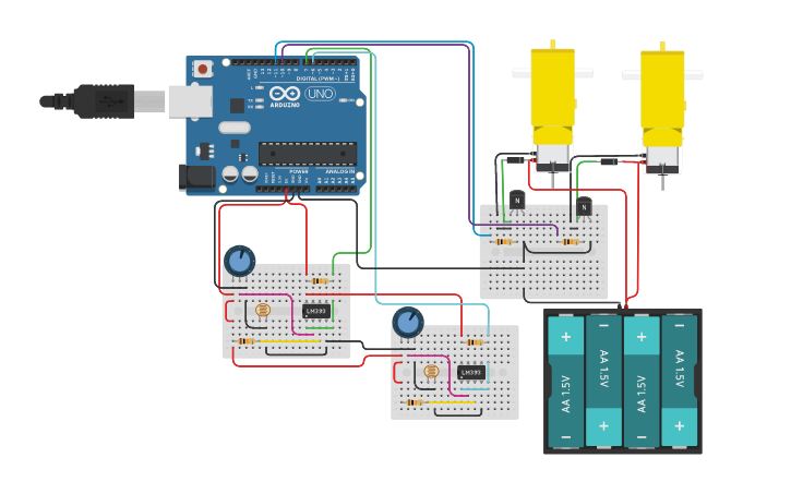 Circuit design Carro com Arduino - Tinkercad