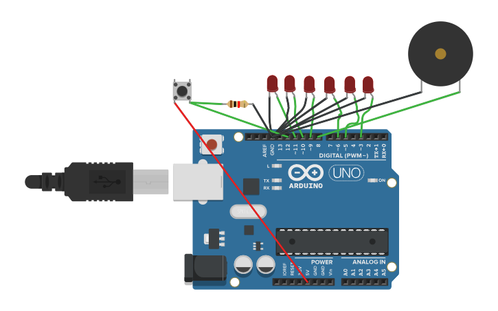 Circuit design Knight Rider Theme and LEDs | Tinkercad
