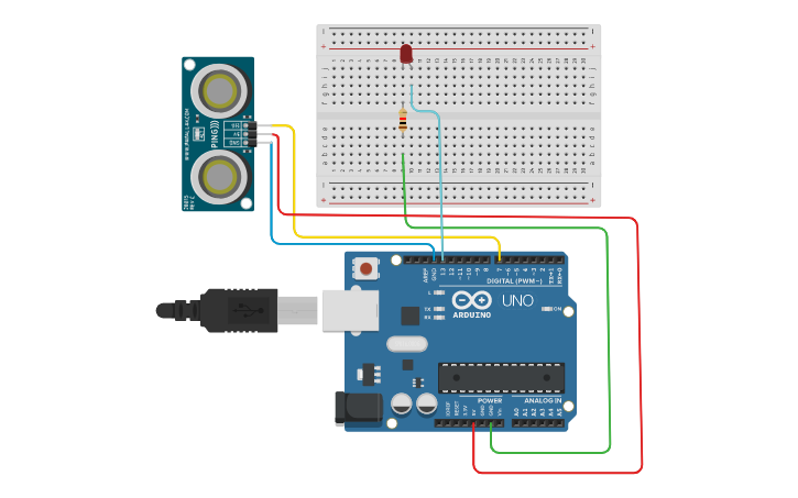 Circuit design Ultrasonic Distance sensor | Tinkercad