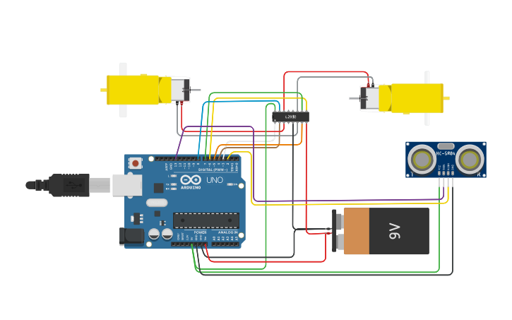 Circuit design Circuito Robô Autônomo - Desvia de obstáculos - Tinkercad