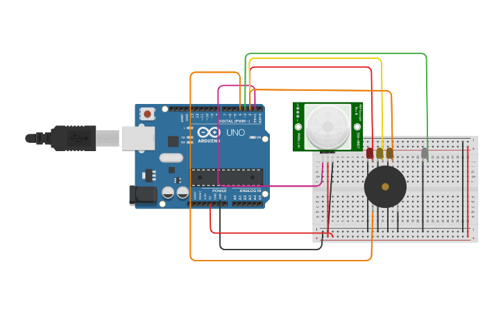 Circuit design Alarm with Motion Sensor - Tinkercad