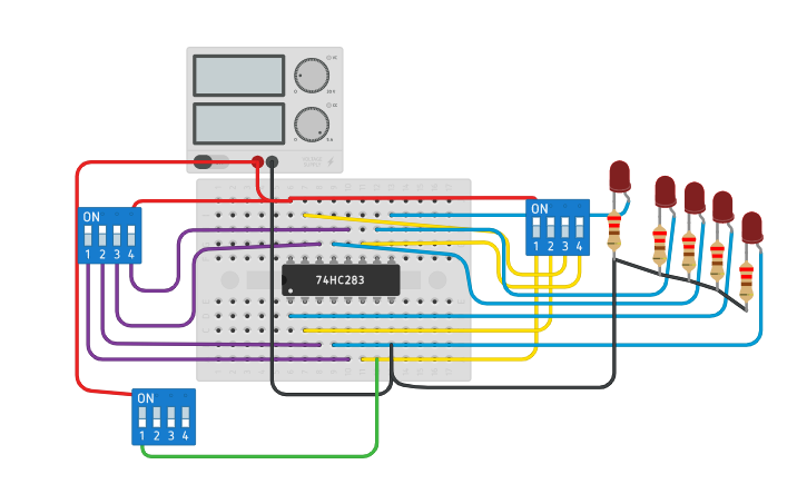 Circuit design 4bit binary adder | Tinkercad