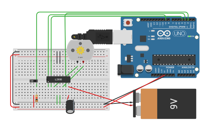 Circuit design dc motor switch control - Tinkercad