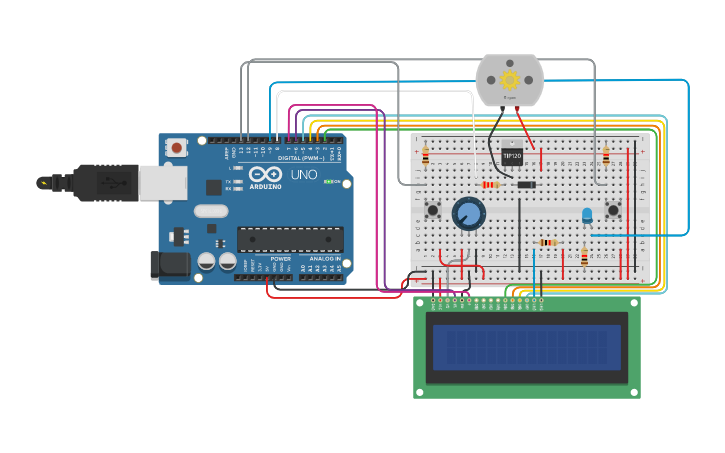 Circuit design lcd-led-motor - Tinkercad