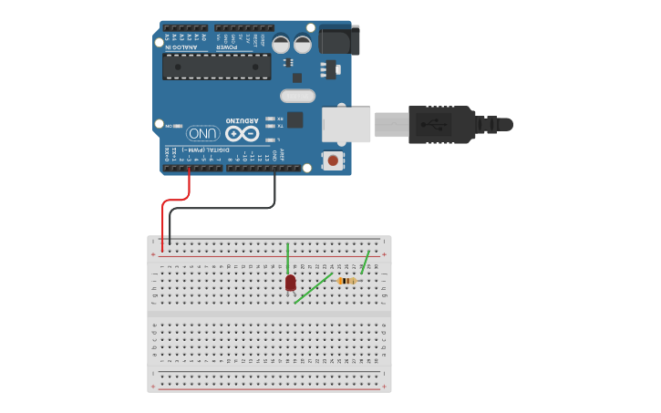 Circuit design LED on and off - Tinkercad