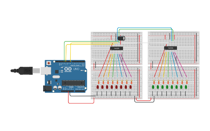 Circuit design Shift Register Connection 2 - Tinkercad