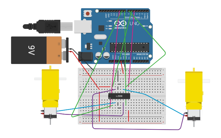 Circuit design 2WD Robot RC using Arduino - Tinkercad