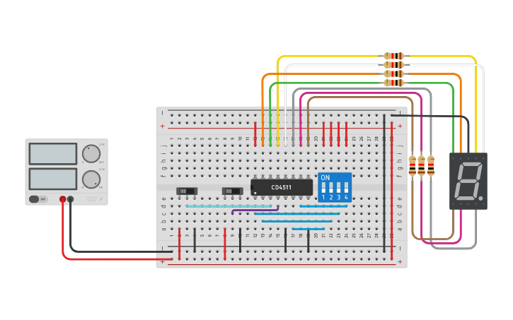 Circuit design Decodificador BCD - Tinkercad Circuit design Decodificador BCD - Tinkercad