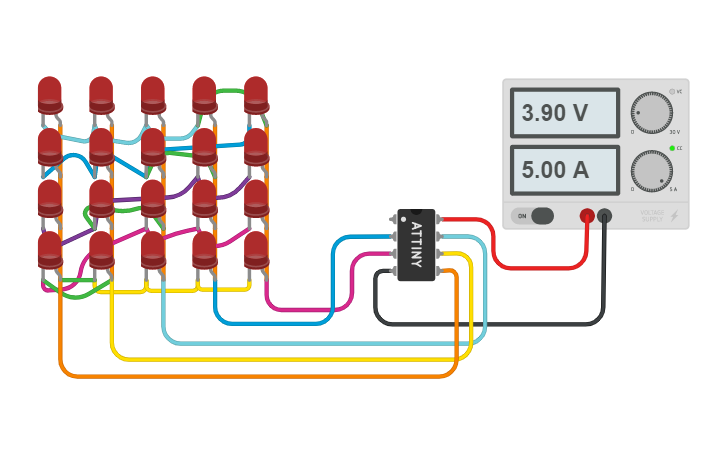 Circuit design Charlieplexed 20 LED ATTiny85 - Tinkercad
