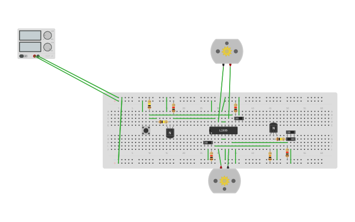 Circuit design Drive two DC motors with L2193D | Tinkercad