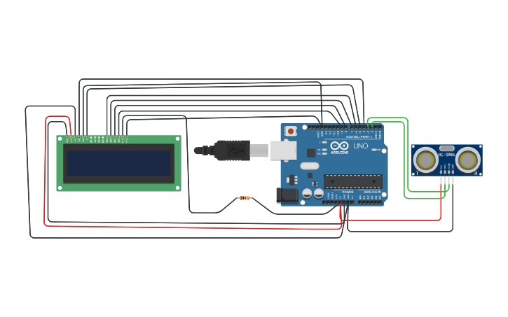 Circuit design Ultrasonic Sensor - Tinkercad