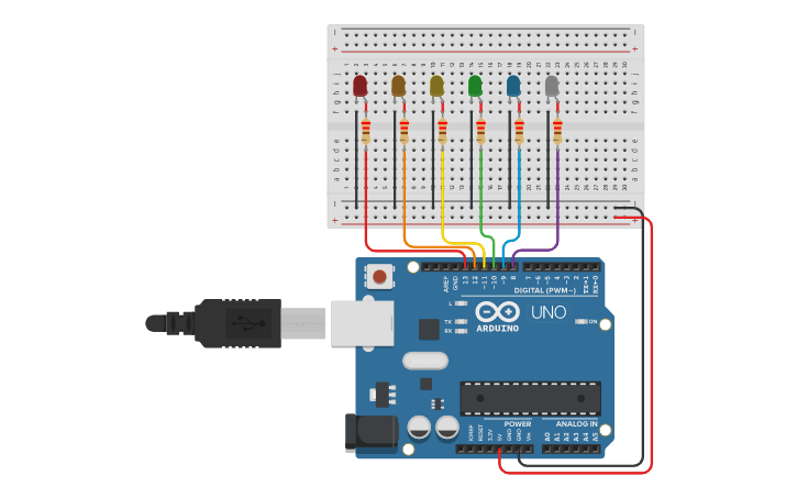 Circuit design 4 Stage Light Loop | Tinkercad