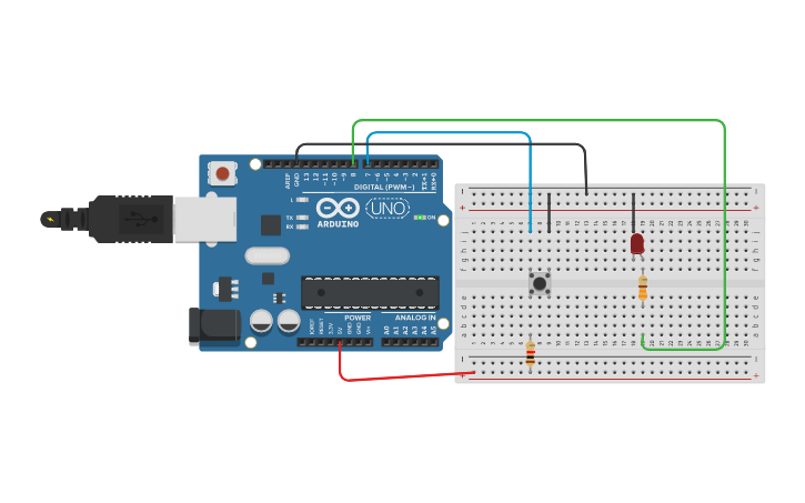 Circuit design Controlling LED with button using arduino - Tinkercad Circuit design Controlling LED with button using arduino - Tinkercad