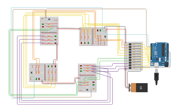 Circuit design Feux tricolores - Tinkercad