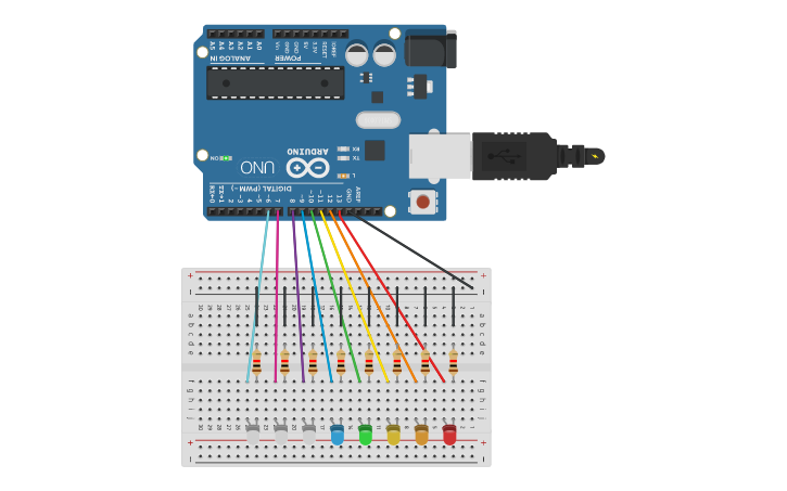 Circuit design 8 leds - Tinkercad