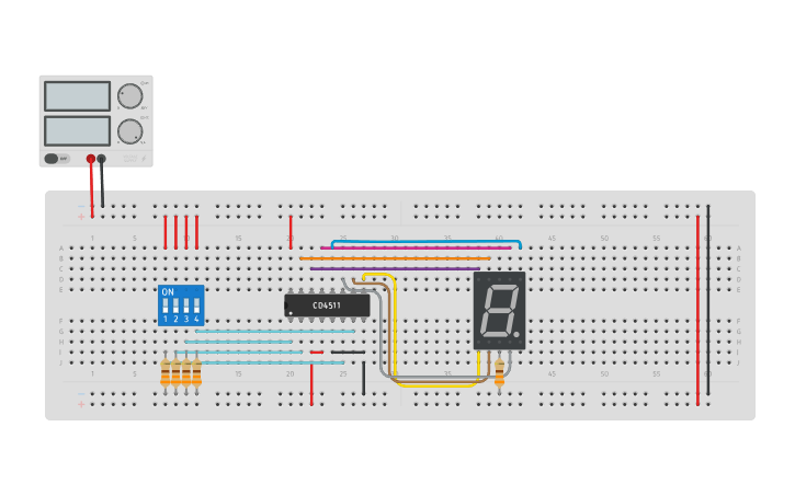 Circuit design Copy of Decodificador Binario a Decimal - Tinkercad Circuit design Copy of Decodificador Binario a Decimal - Tinkercad